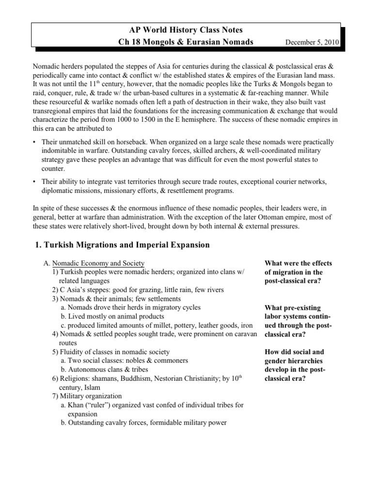Ch.18 Mongols Notes | PDF | Mongol Empire | Genghis Khan
