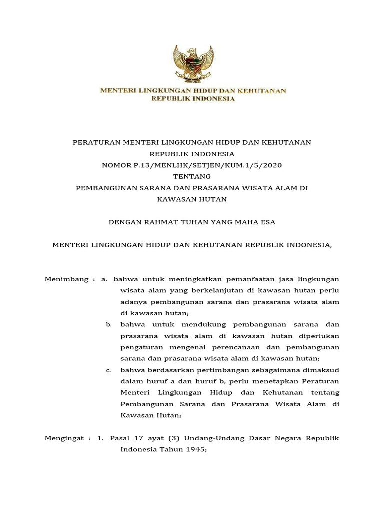 Permen LHK Nomor 13 Tahun 2020 | PDF