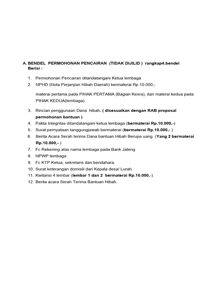 Form Kelengkapan Proposal Pencairan Hibah 2021 27 Mei-1 | PDF