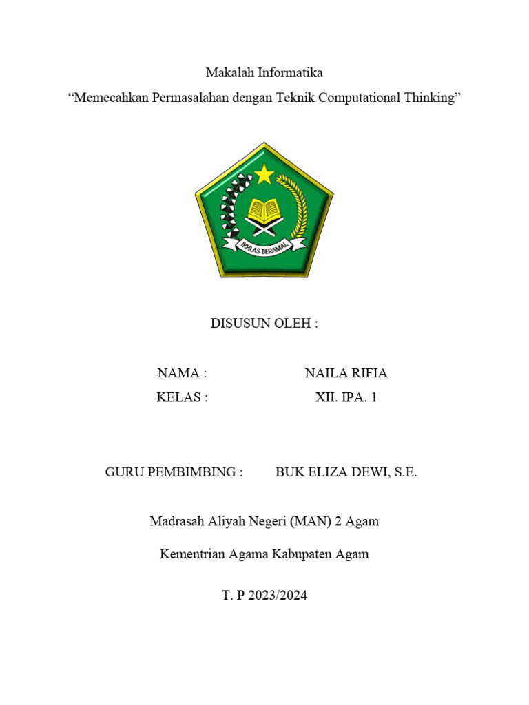 Memecahkan Permasalahan Dengan Teknik Computational Thinking | PDF