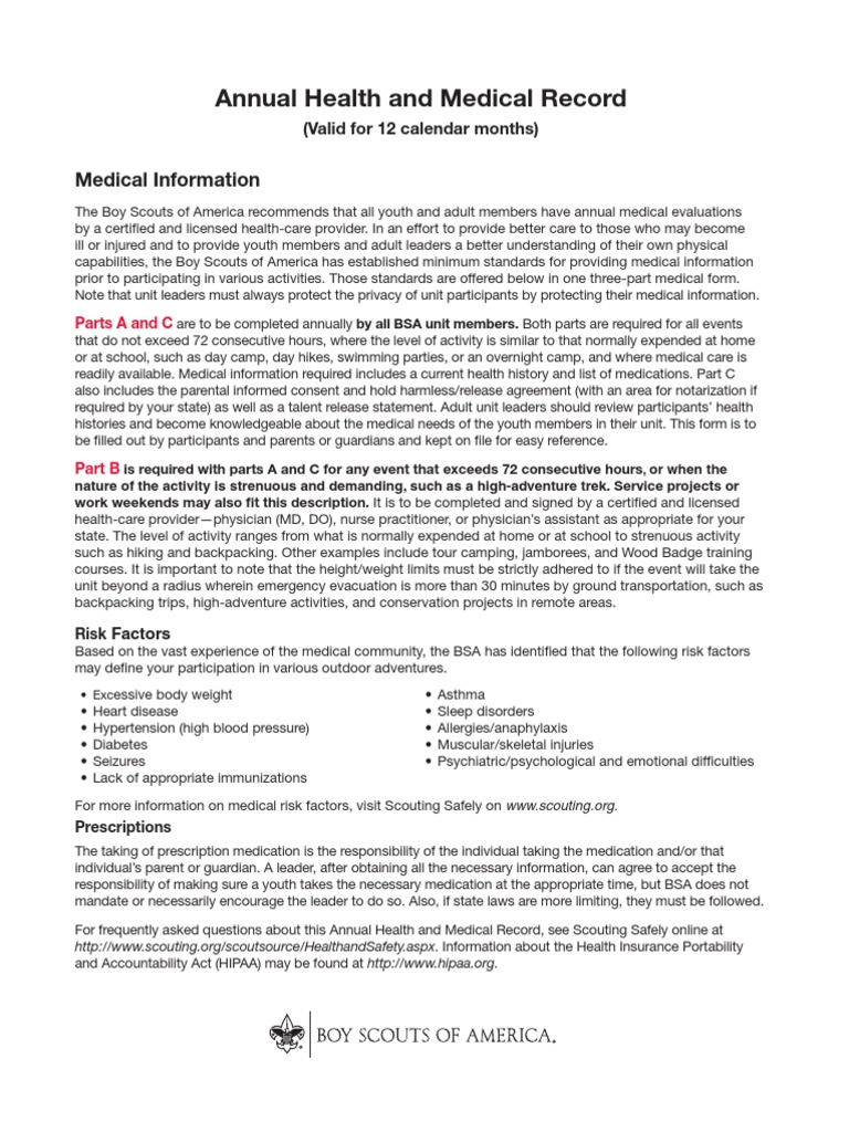 Boy - Scout Medical Form | PDF | Boy Scouts Of America | Hypertension