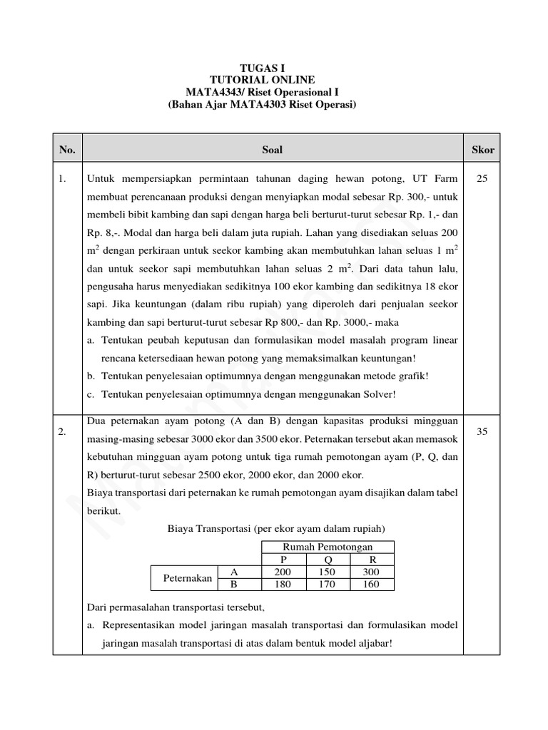 Tugas Riset Operasional I | PDF
