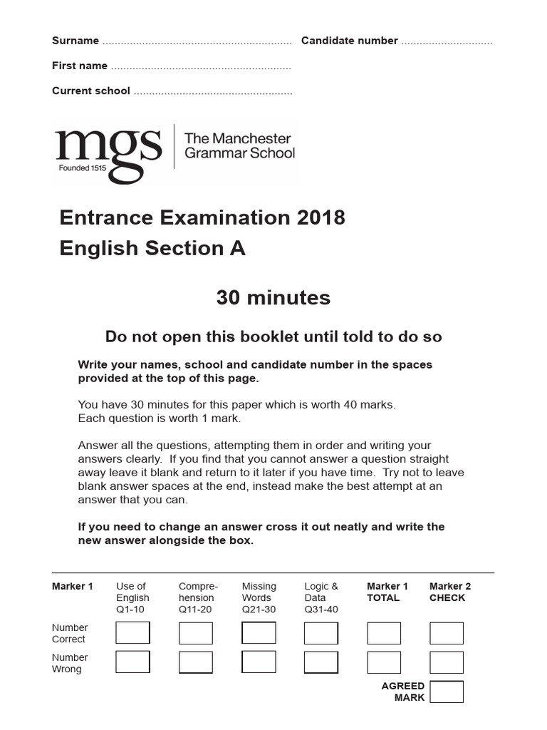 2018 English Section A | PDF