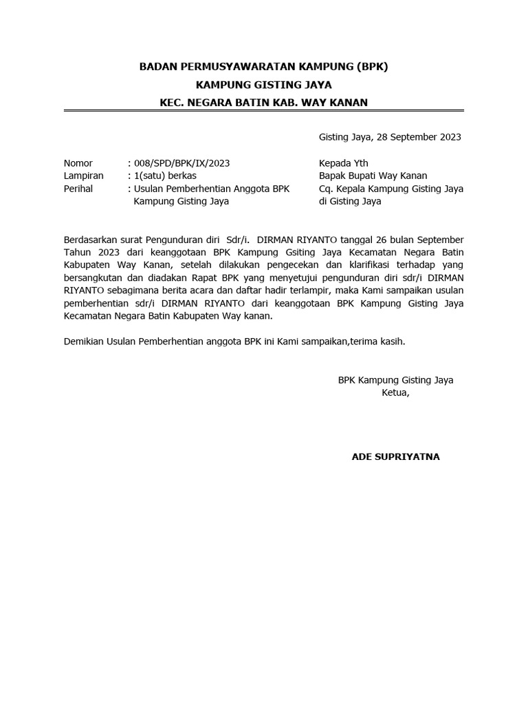 Lampiran Surat Pengajuan PAW BPK | PDF