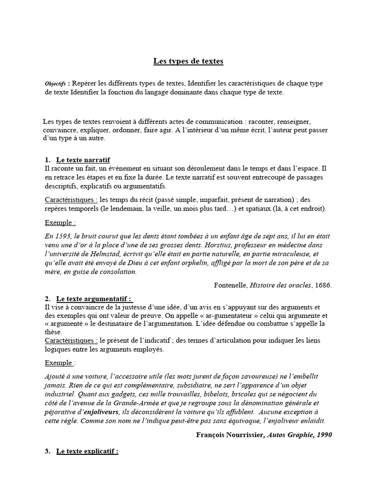 Types de textes et leurs caractéristiques | PDF