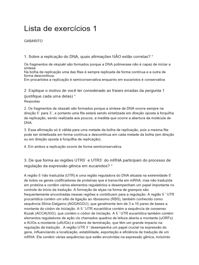 Resposta Lista de Exercícios 1 | PDF