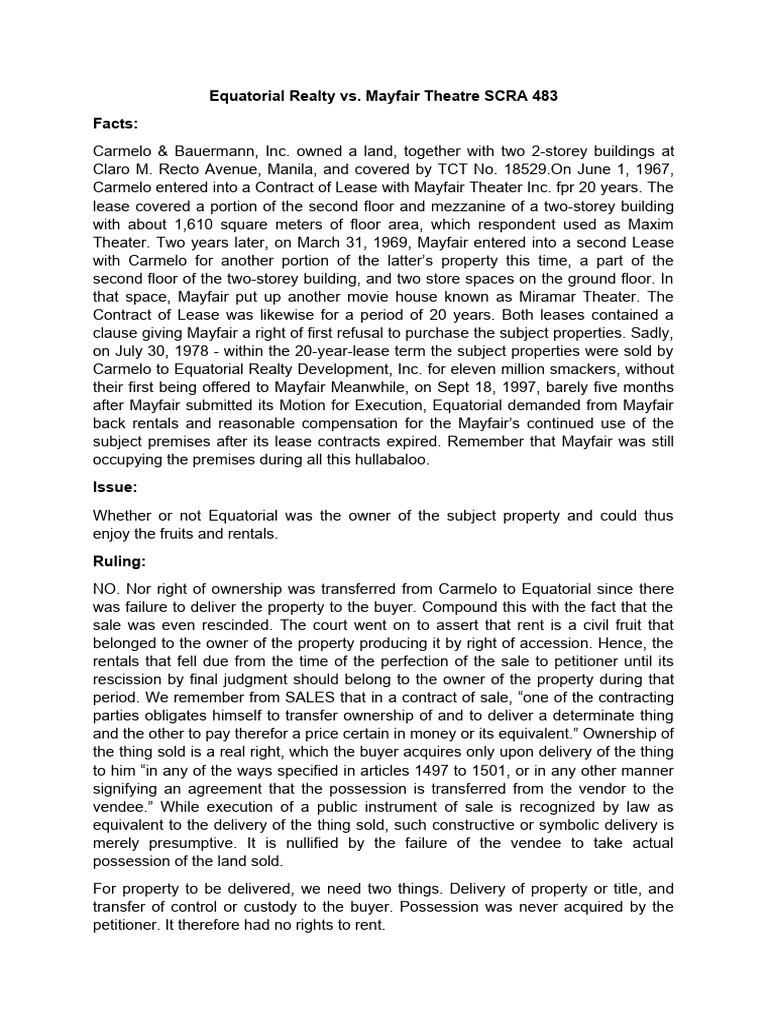 Equatorial Realty vs. Mayfair Theatre SCRA 483 | PDF