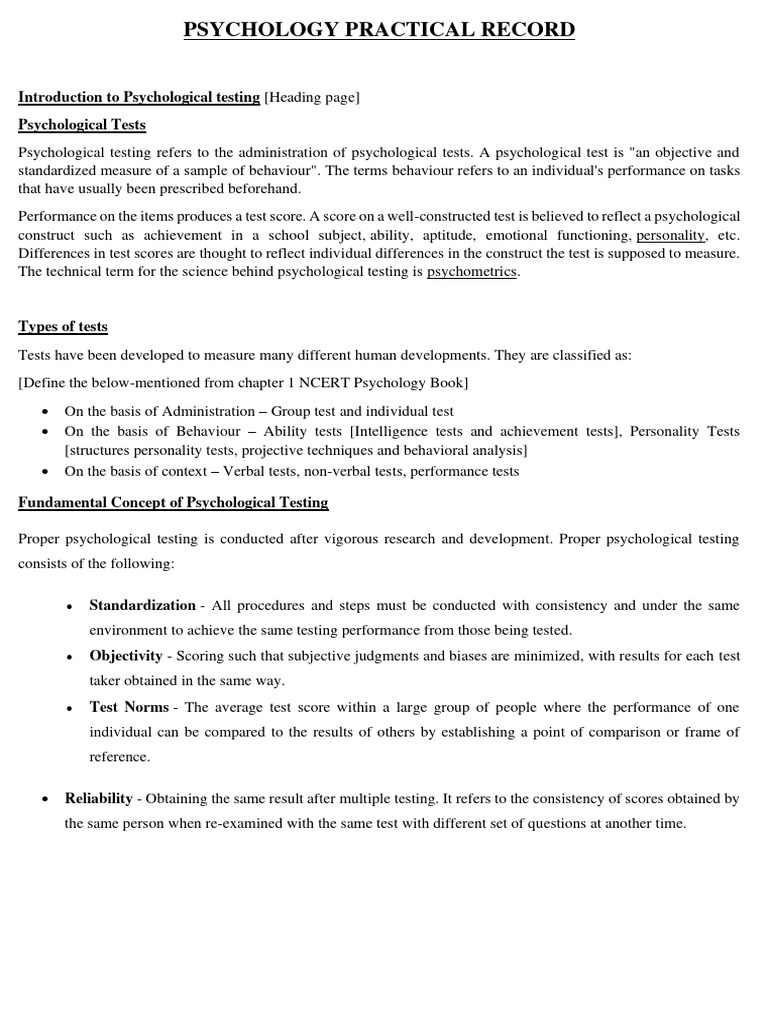 Psychology Practical Record - Final | PDF