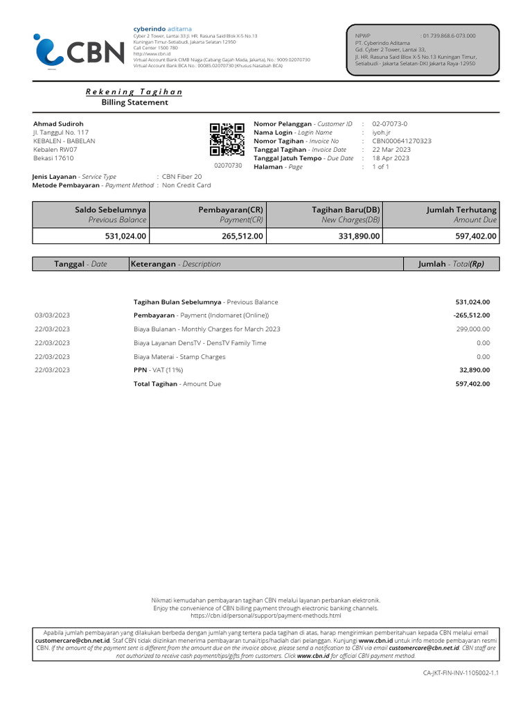 CBN Billing Guide for Customers | PDF