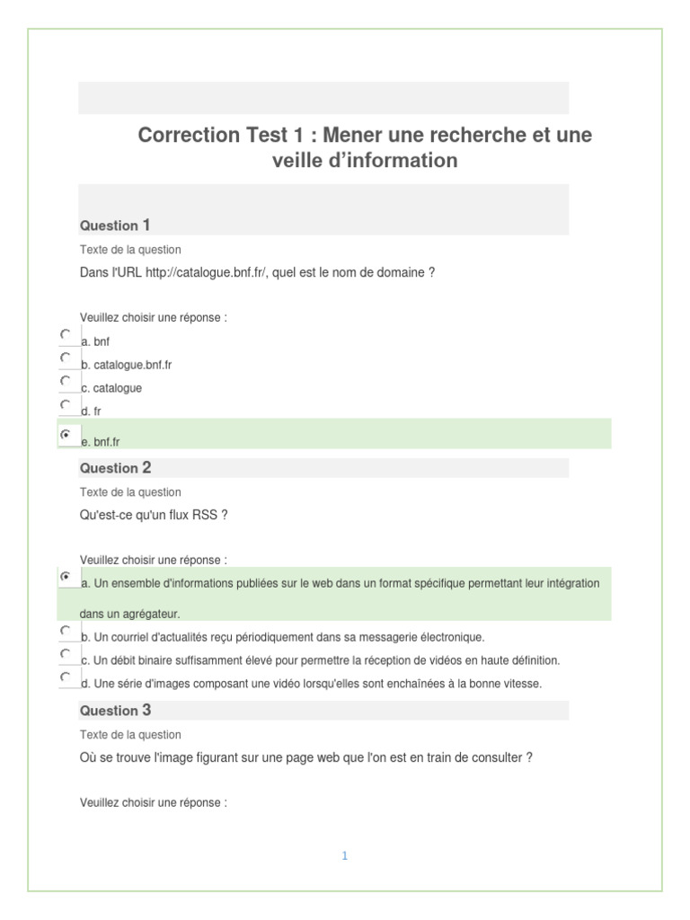 Correction QCM1 Mener Une Recherche Et Une Veille D'information | PDF