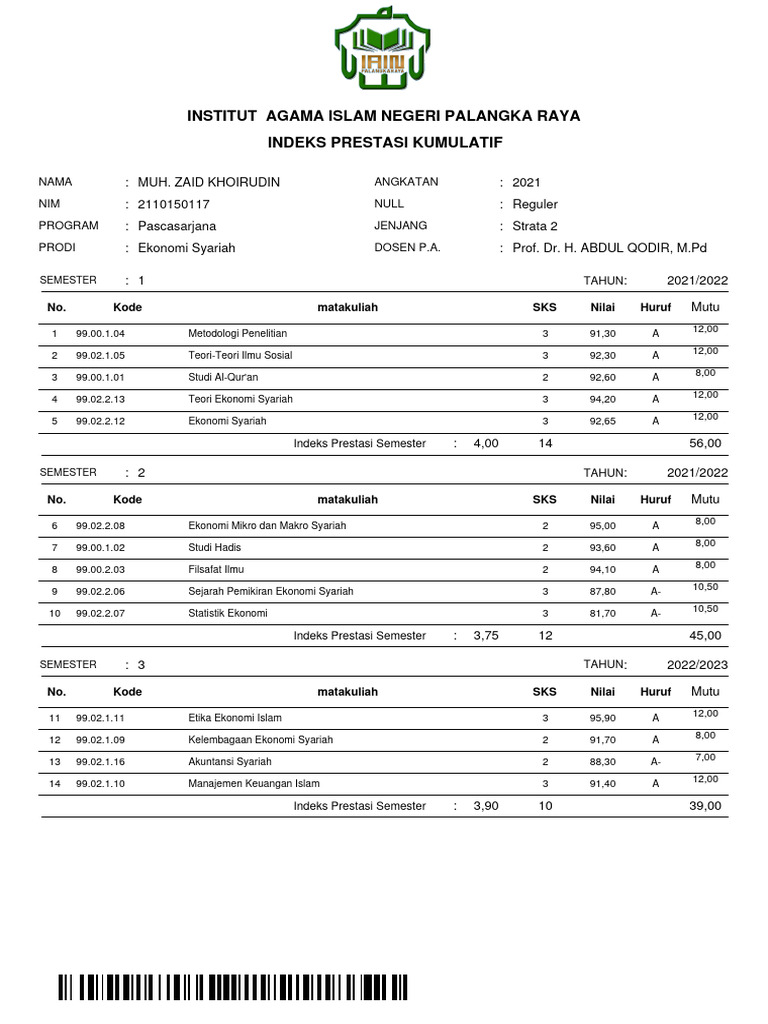 Indeks Prestasi Kumulatif Mahasiswa | PDF