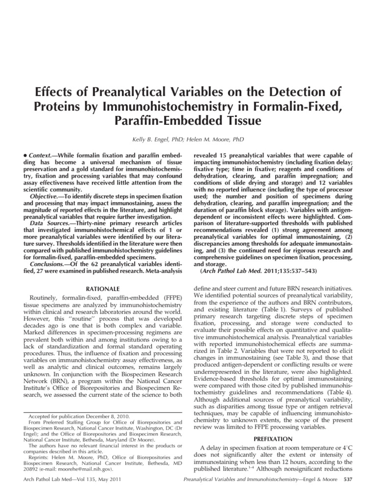 Effects of Preanalytical Variables On The Detection of Proteins | PDF ...