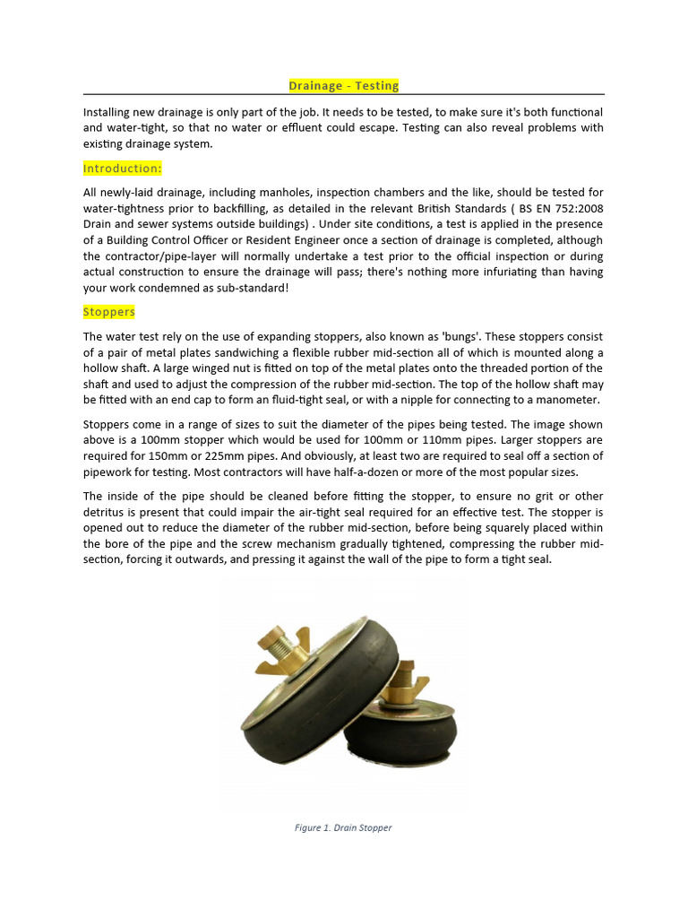 Drainage - Testing | PDF | Pipe (Fluid Conveyance) | Pipeline Transport