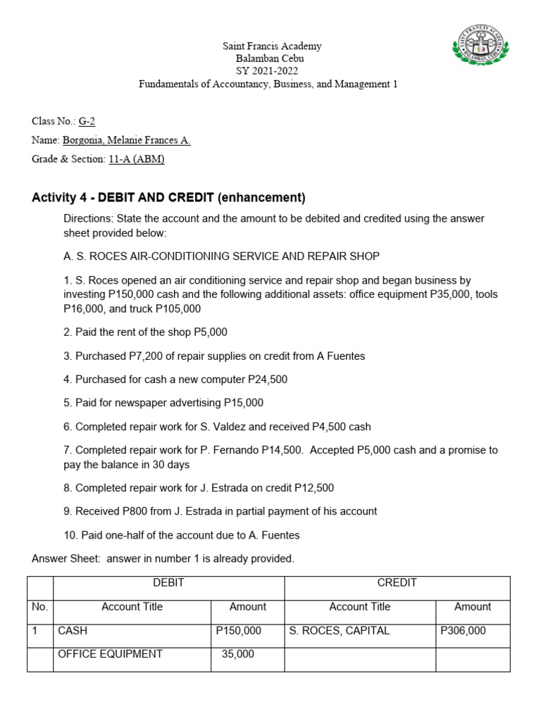 Fabm11 Task4.1 4 | PDF | Debits And Credits | Cash Fabm11 Task4.1 4 | PDF | Debits And Credits | Cash