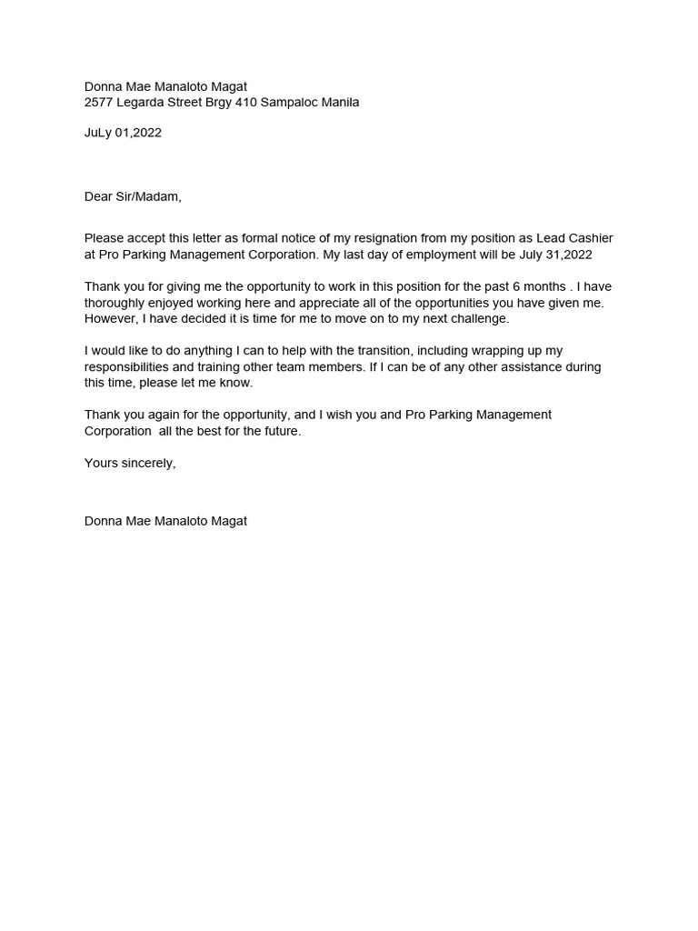 SEEK Free Resignation Letter Template | PDF