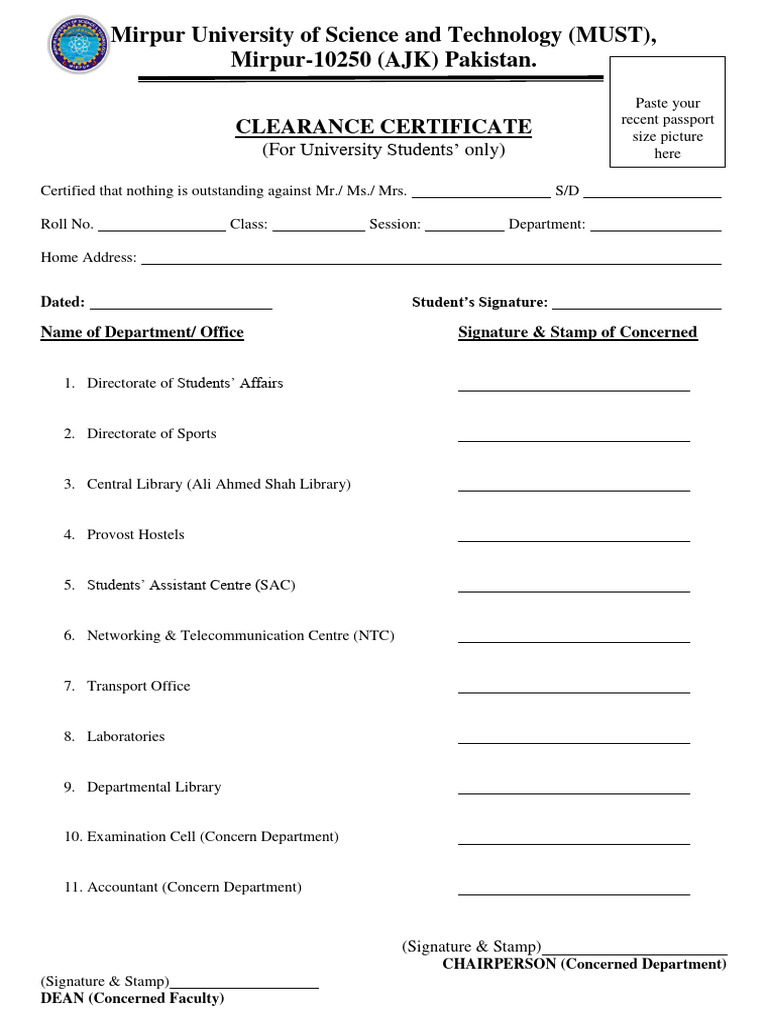 University Student Clearance Certificate | PDF