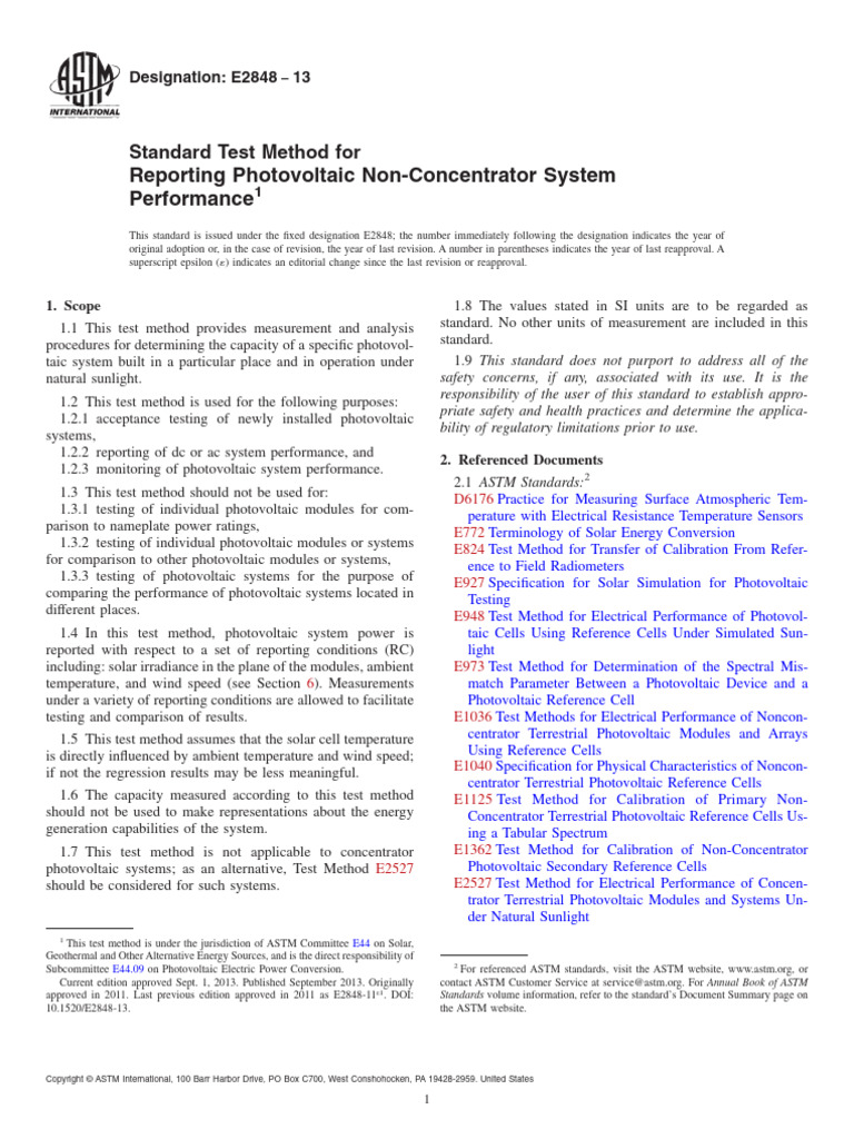 ASTM E2848 - 13 - Standard Test Method For Reporting Photovoltaic Non ...