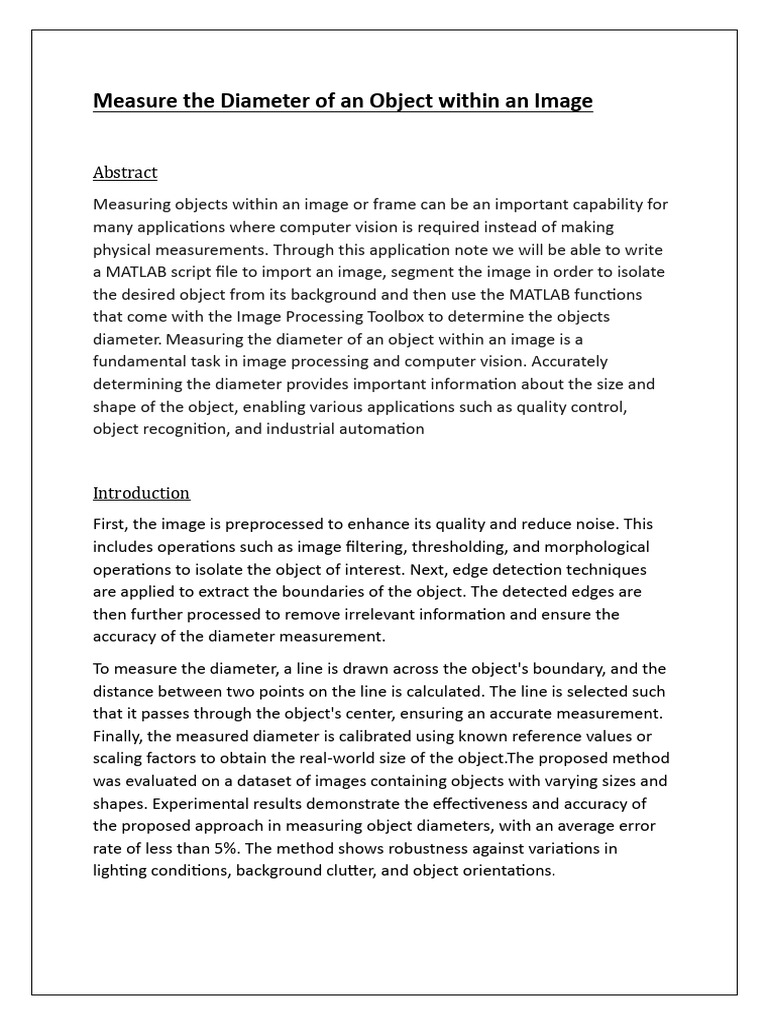 Measure The Diameter of An Object Within An Image | PDF