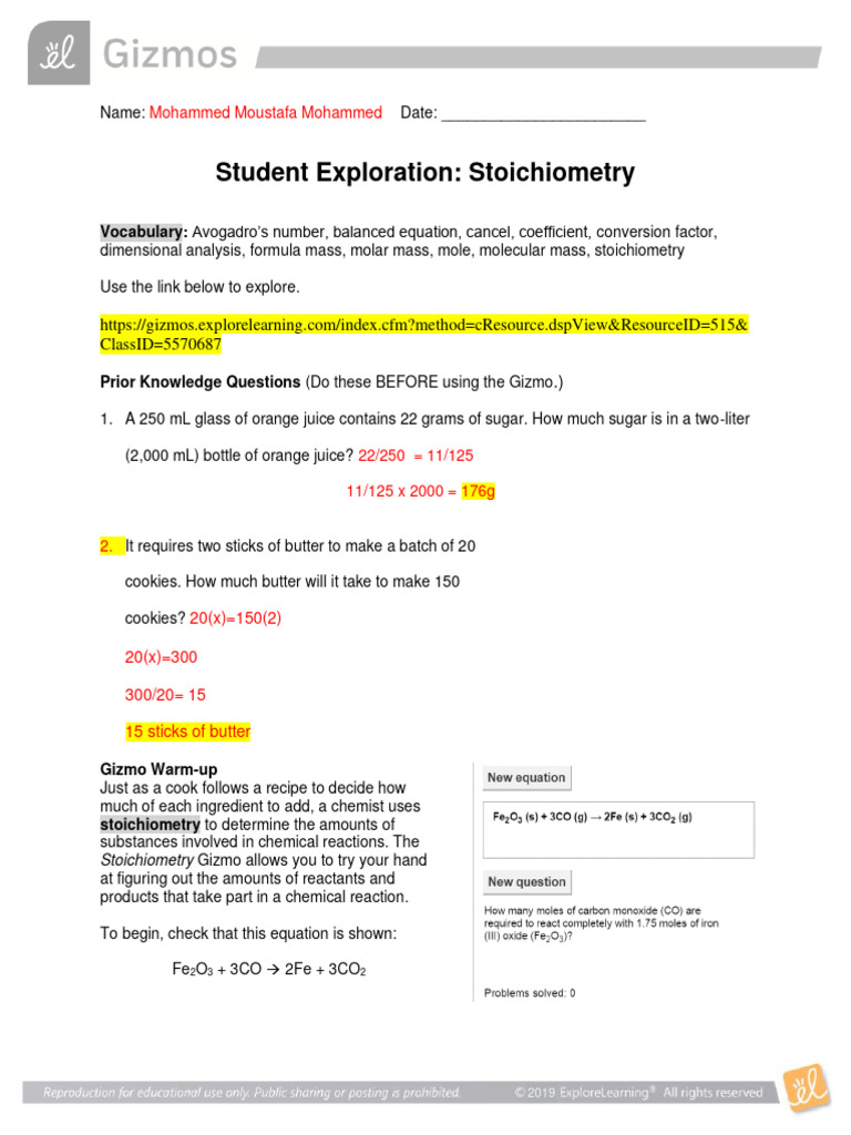 Stoichiometry Lab Worksheet | PDF