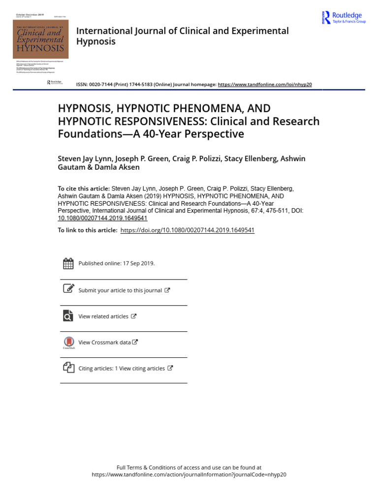 Hypnosis Hypnotic Phenomena and Hypnotic | Download Free PDF | Hypnosis | Psychotherapy