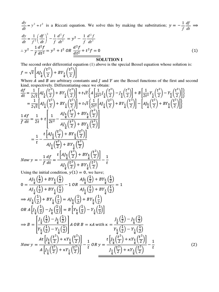 Solving Riccati Equation with Bessel Functions | PDF