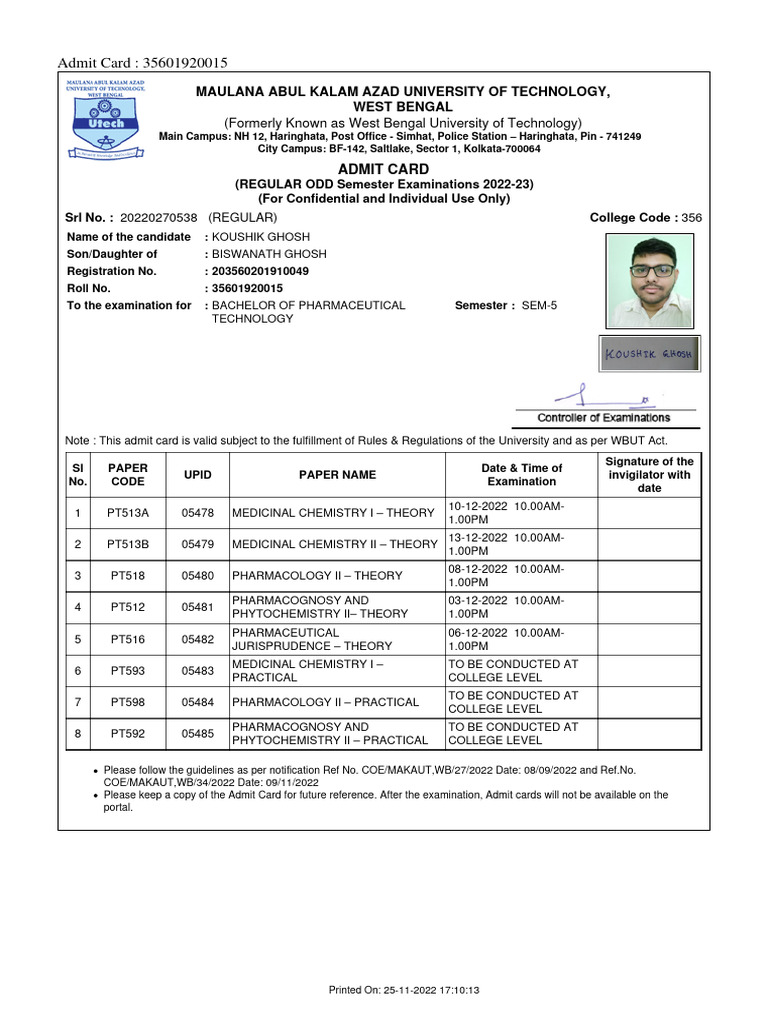 Admit Card | Download Free PDF | Public Services | Health Sciences