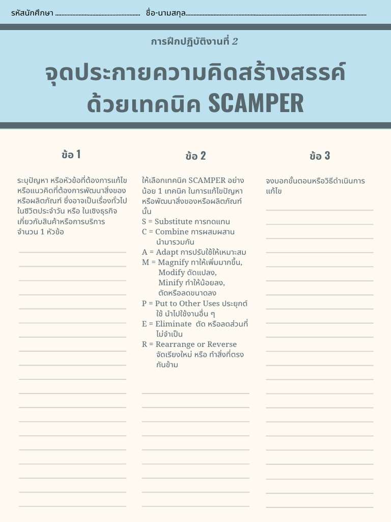 ใบงานที่ 2 SCAMPER | PDF