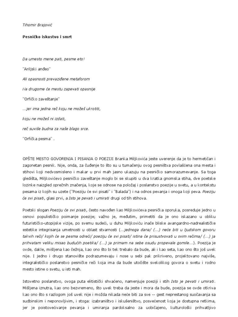 Tihomir Brajovic - bRANKO mILJKOVIc | PDF