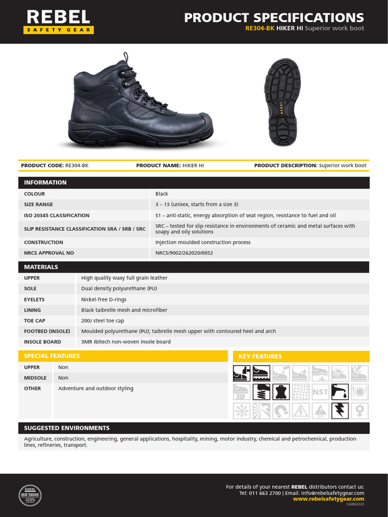 RSG - Spec Sheets - RE304 BK HIKER HI | PDF
