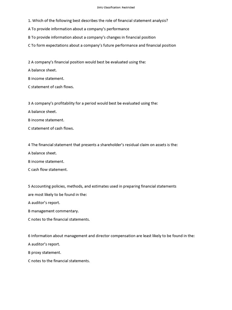 Practice Questions - Intro To FSA | PDF | Financial Statement | Auditor ...