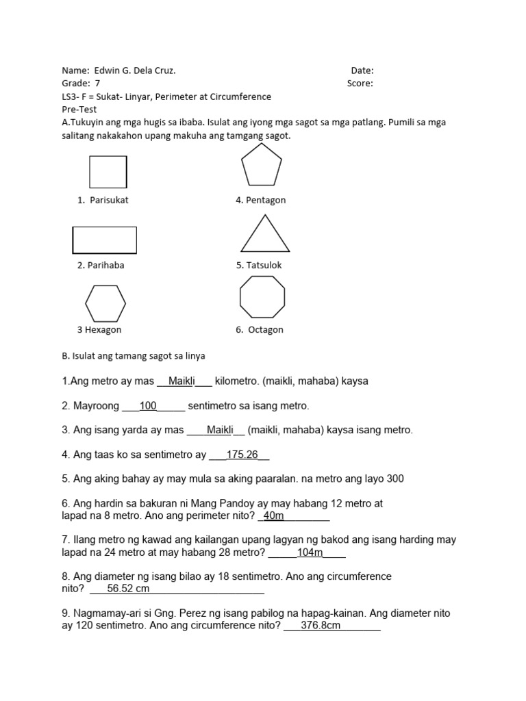 Edwin Pre-Test | PDF