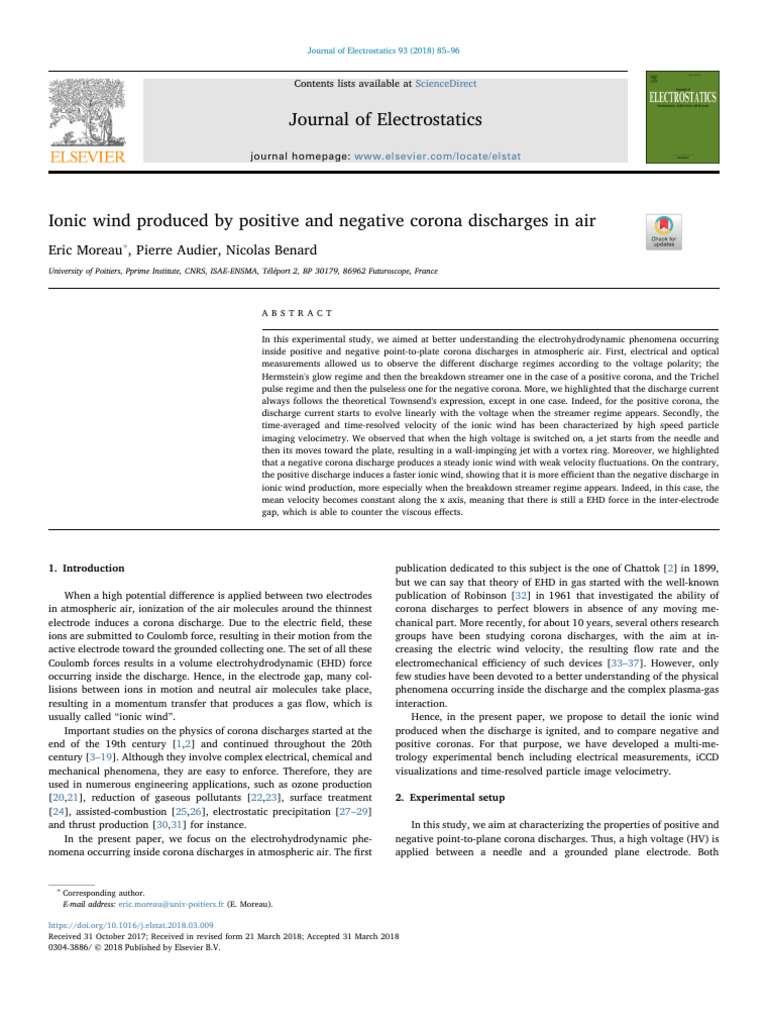 Ionic Wind Produced by Positive and Negative Corona Discharges in Air ...