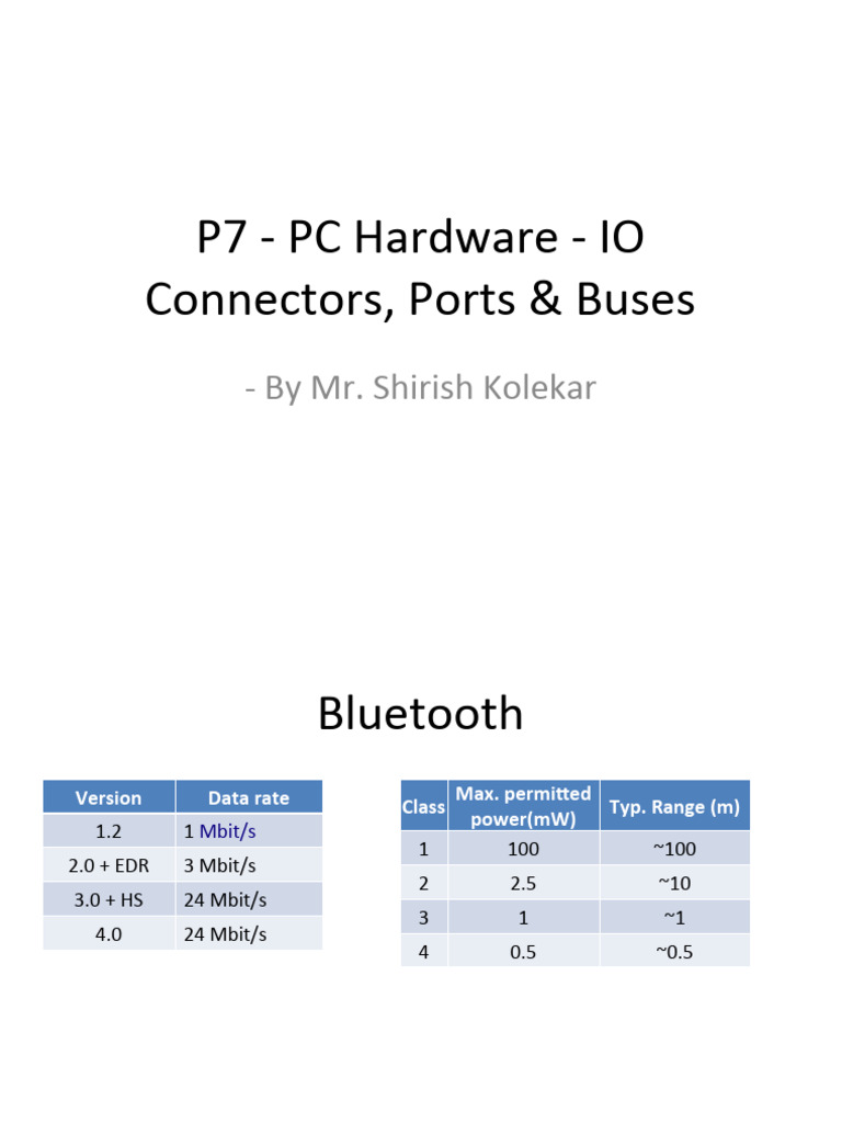 P7 - PC Hardware - IO Connectors, Ports & Buses | PDF | Usb | Computer Architecture