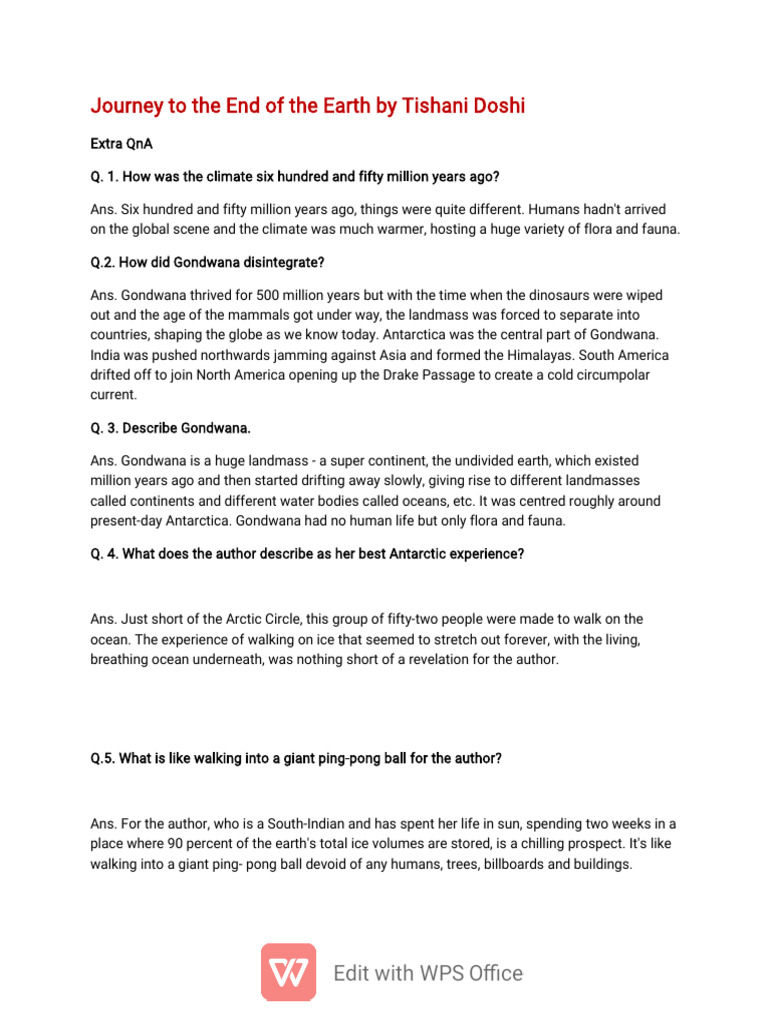 Journey To The End of The Earth EXTRA QnA | PDF | Social Science | Travel
