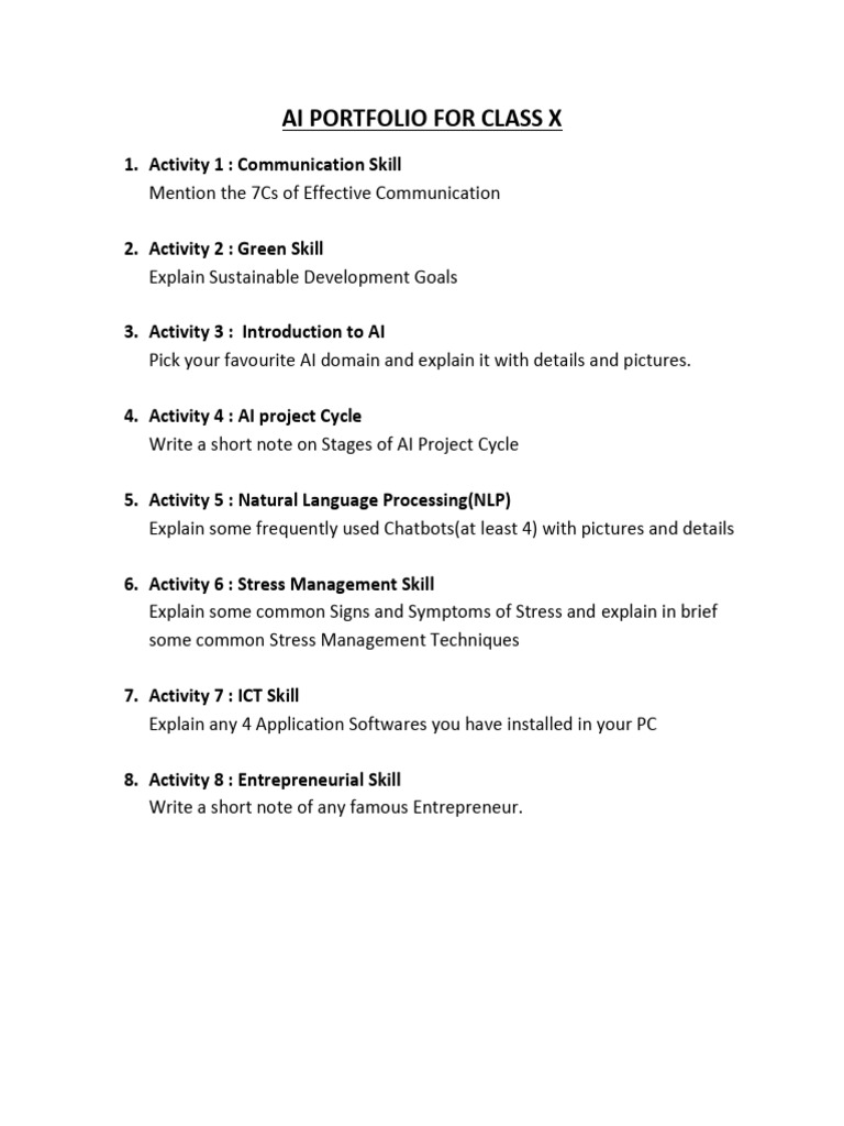 Class 10 AI Portfolio Activities | PDF