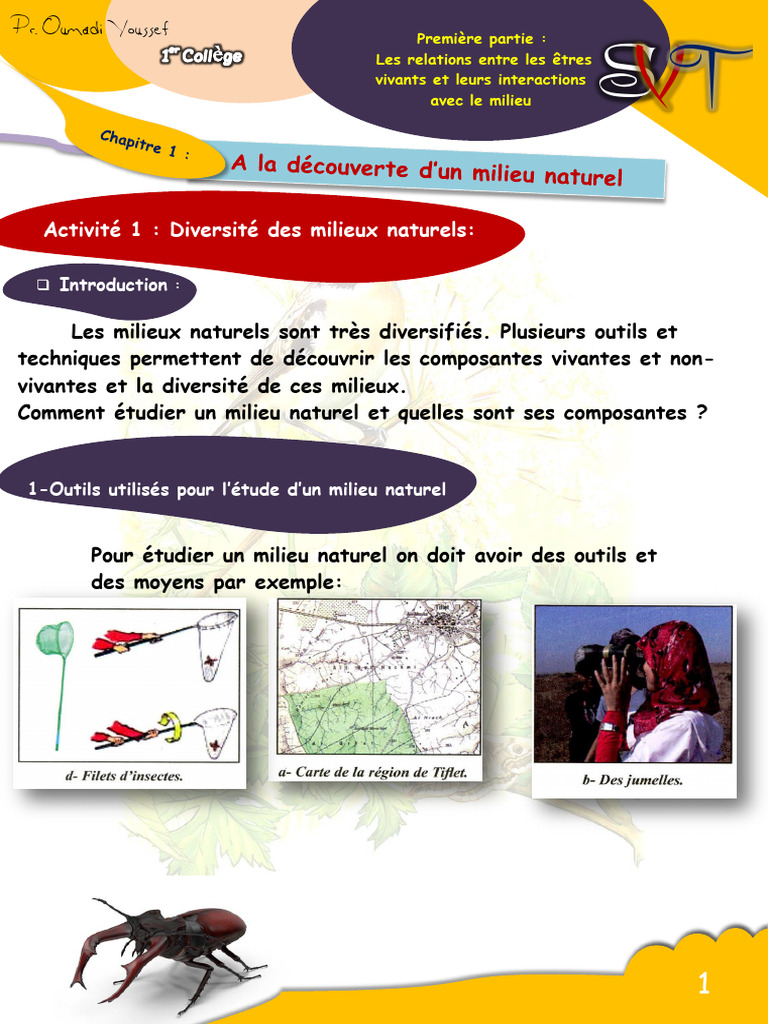 Cours Le Milieu Naturel 1er. Version Elève | PDF