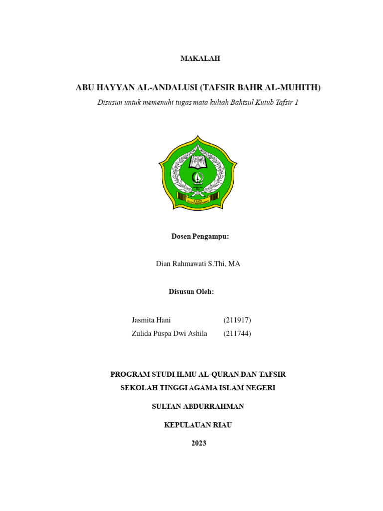 Abu Hayyan Al-Andalusi (Tafsir Bahr Al-Muhith) Jasmita Dan Zulida 2 | PDF