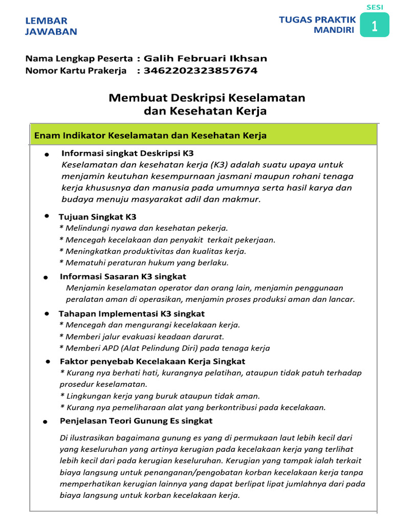 TPM 1 - Membuat Deskripsi Keselamatan Dan Kesehatan Kerja (K3) | PDF