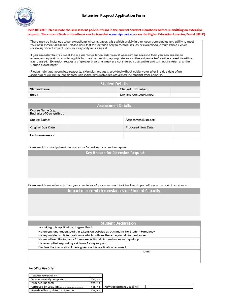 Assessment Extension Application Form | Download Free PDF | Justice ...