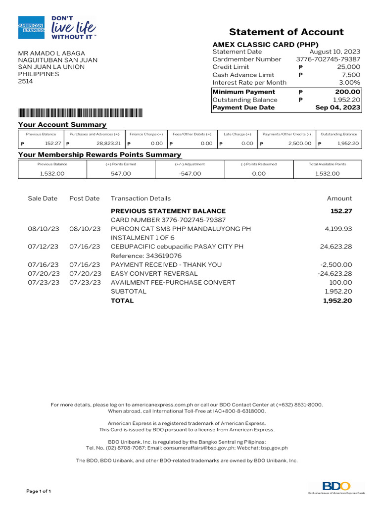 StatementOfAccount 2 | PDF | Credit Card | Cheque