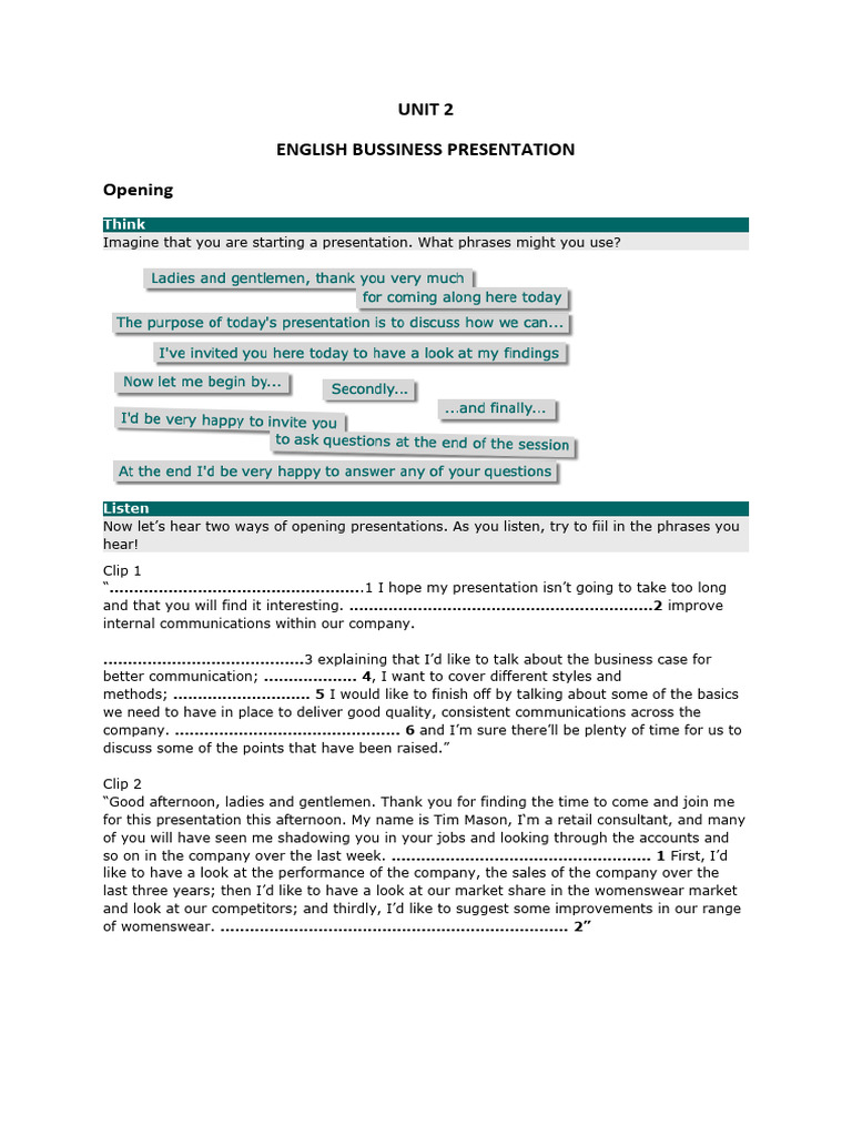 Unit 2 English Business Presentation | PDF