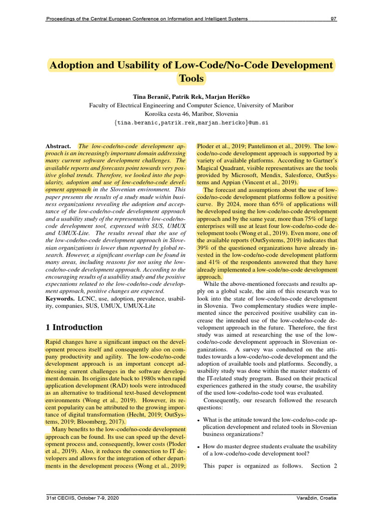 Adoption and Usability of Low-Code - No-Code Development Tools | PDF | Survey Methodology ...