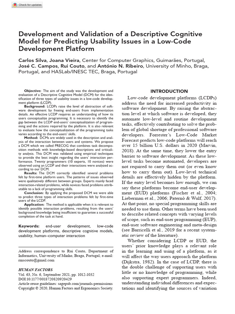 Development and Validation of A Descriptive Cognitive Model For Predicting Usability Issues in A ...