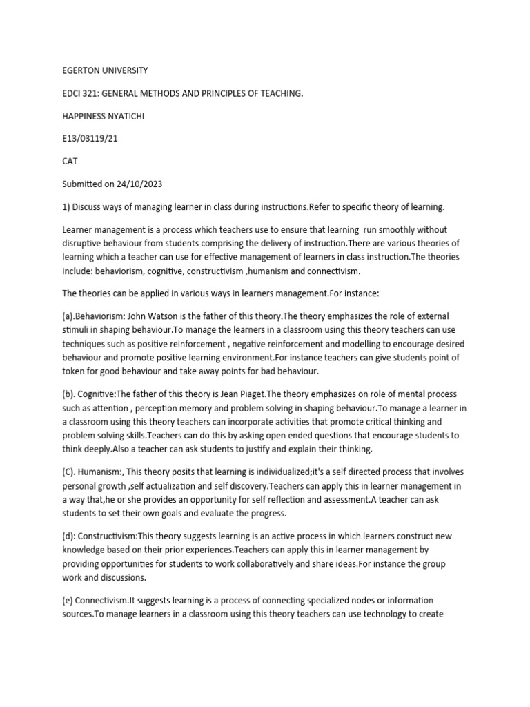 EDCI 321 Assignment | PDF | Learning | Evaluation EDCI 321 Assignment | PDF | Learning | Evaluation