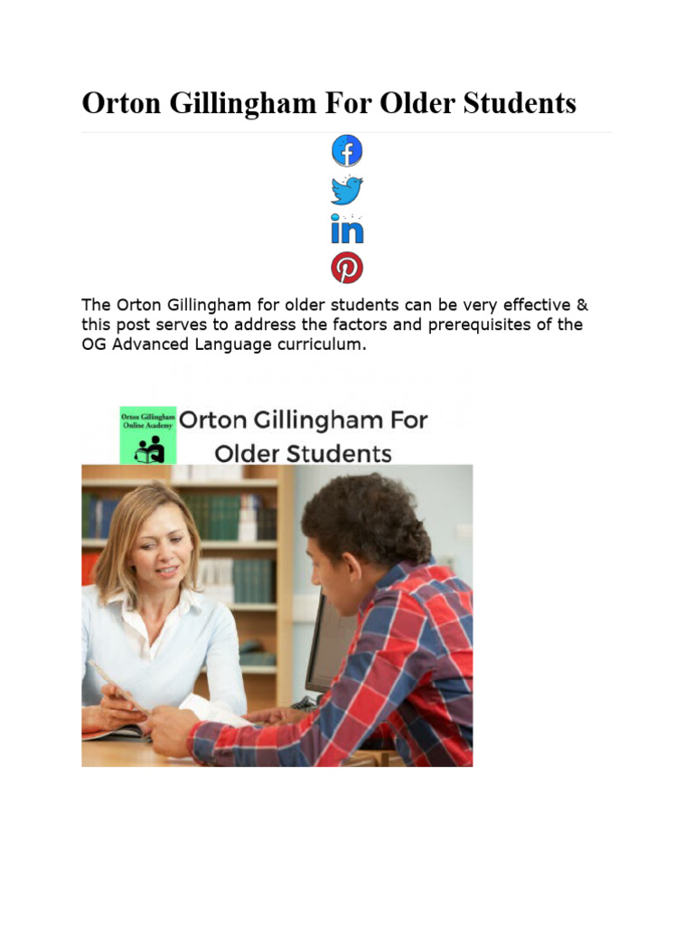 Orton Gillingham For Older Students | PDF