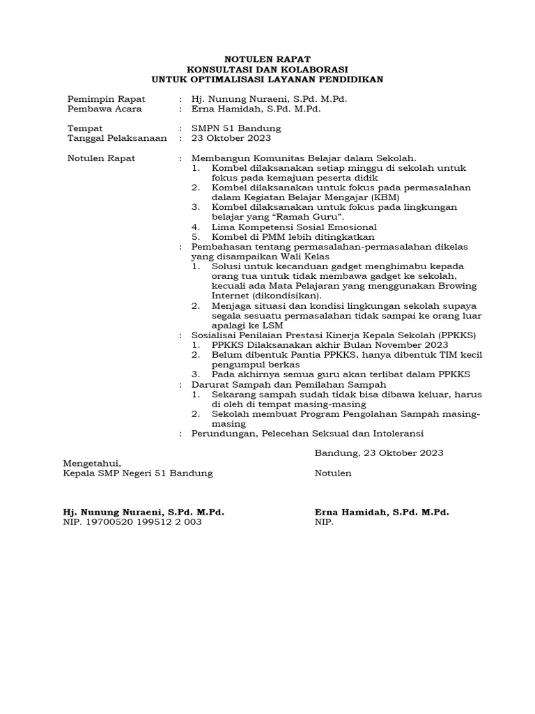 NOTULEN-Rapat Konsultasi Dan Kolaborasi | PDF