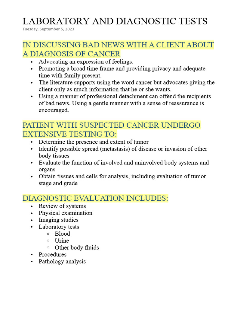 Laboratory and Diagnostic Tests | PDF