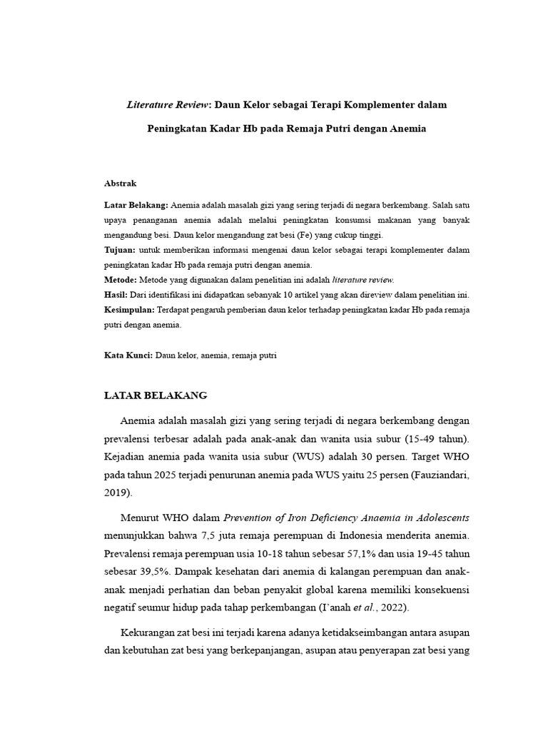 Daun Kelor Sebagai Terapi Komplementer Dalam Peningkatan Kadar HB Pada ...