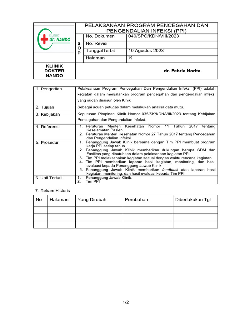 Spo Pelaksanaan Program Pencegahan Dan Pengendalian Infeksi (Ppi) | PDF