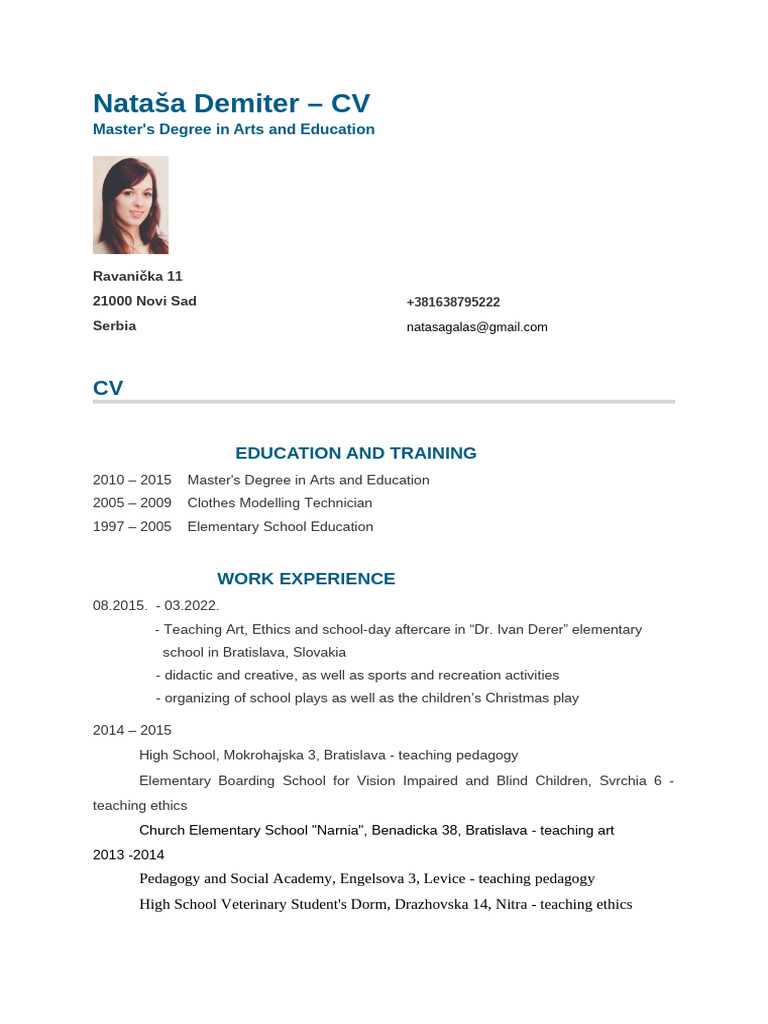 Natasa Demiter - CV ENG | PDF
